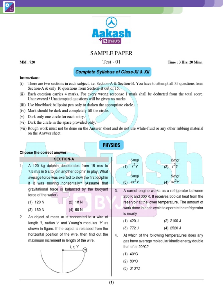 Byju's Class XI & XII Mock Test Paper | PDF | Hydroxide | Sodium Carbonate