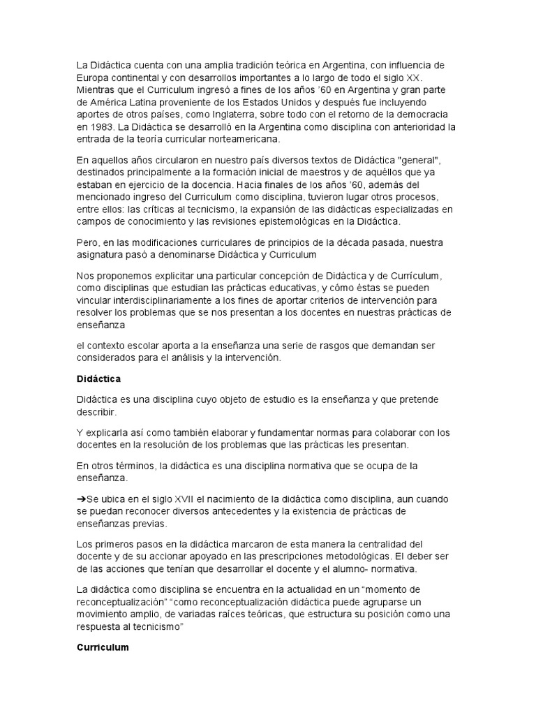 Resumen Picco Didactica | PDF | Plan de estudios | Enseñando