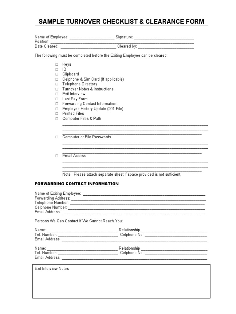 F0006 Turnover Checklist Clearance Form | PDF | System Software ...