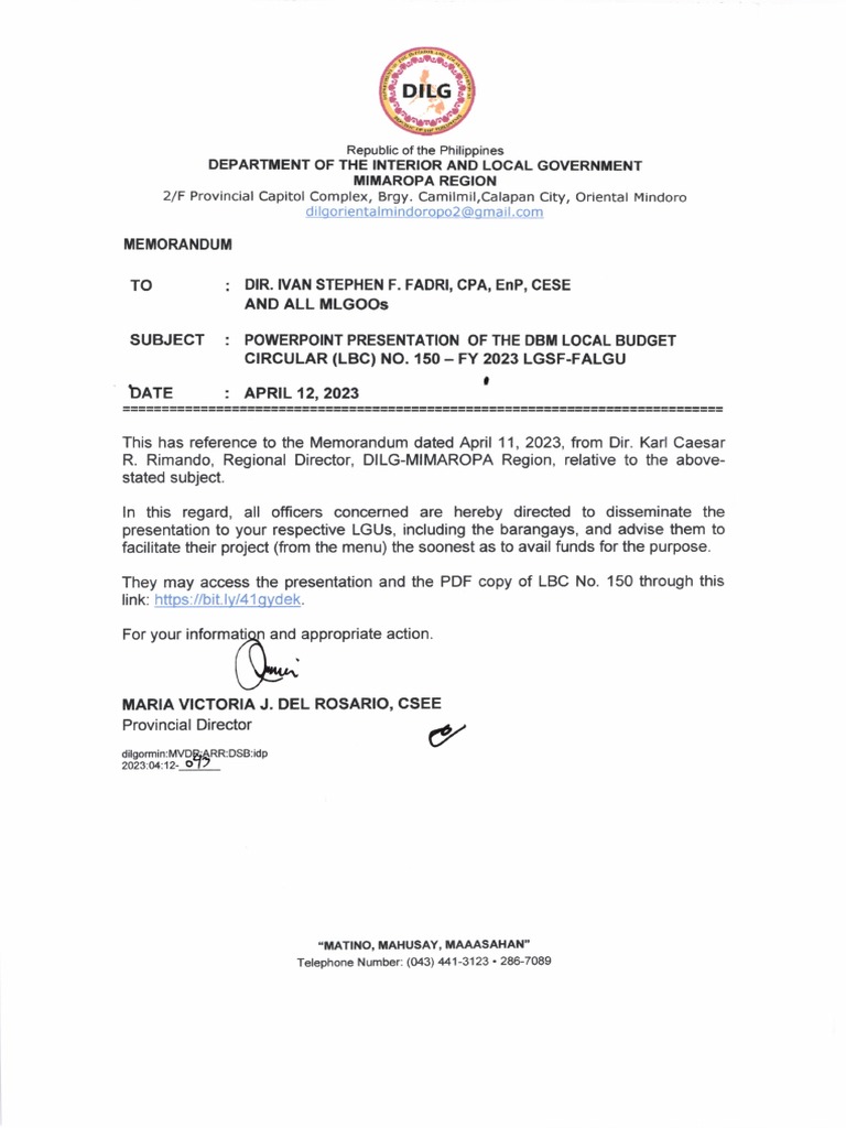 Memo Powerpoint Presentation of The DBM Local Budget Circular (LBC) No ...