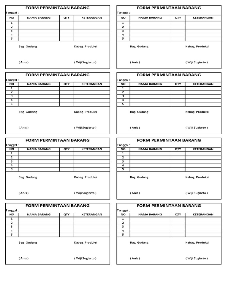Form Permintaan Barang Gudang | PDF