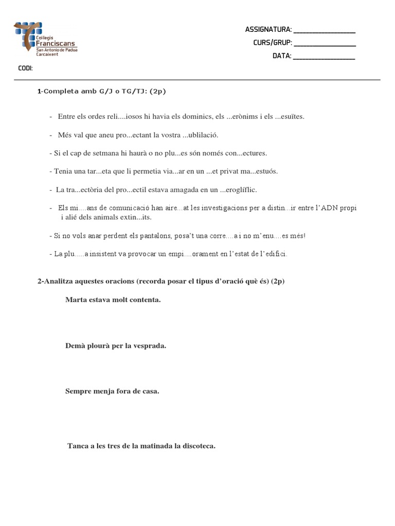 Examen Valencià 3 Avaluació 2n Parcial 2n ESO | PDF