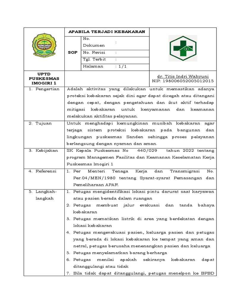 Sop Apabila Terjadi Kebakaran | PDF