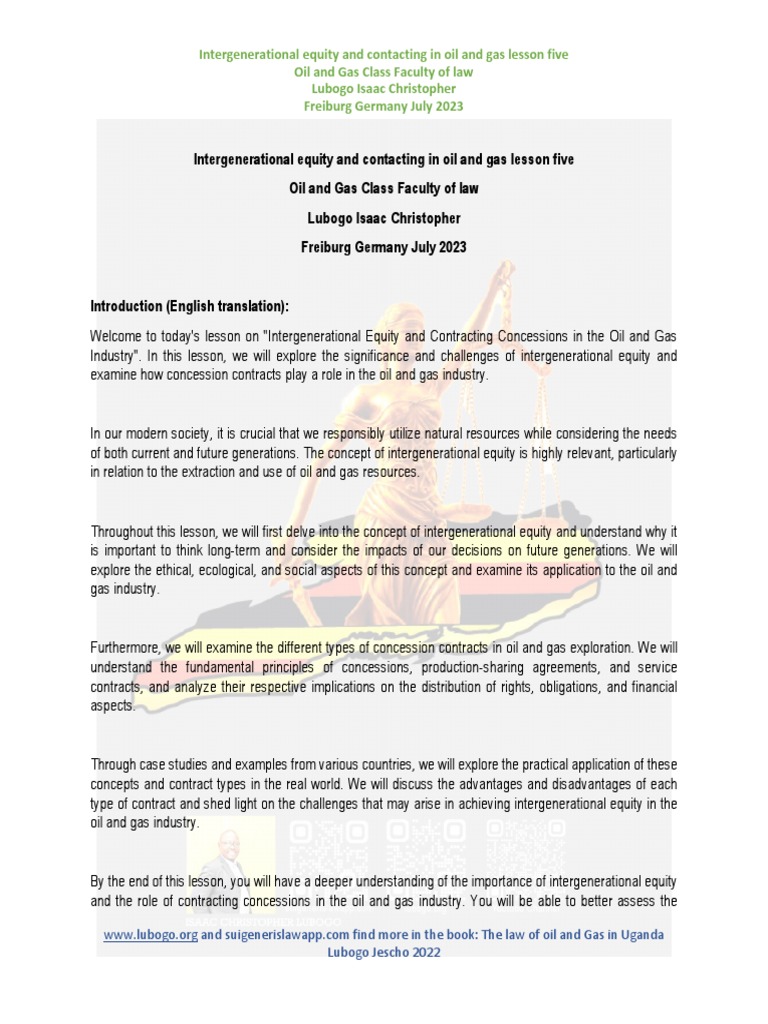 Intergenerational Equity and Oil Contracts Oil and Gas Class Lubogo ...