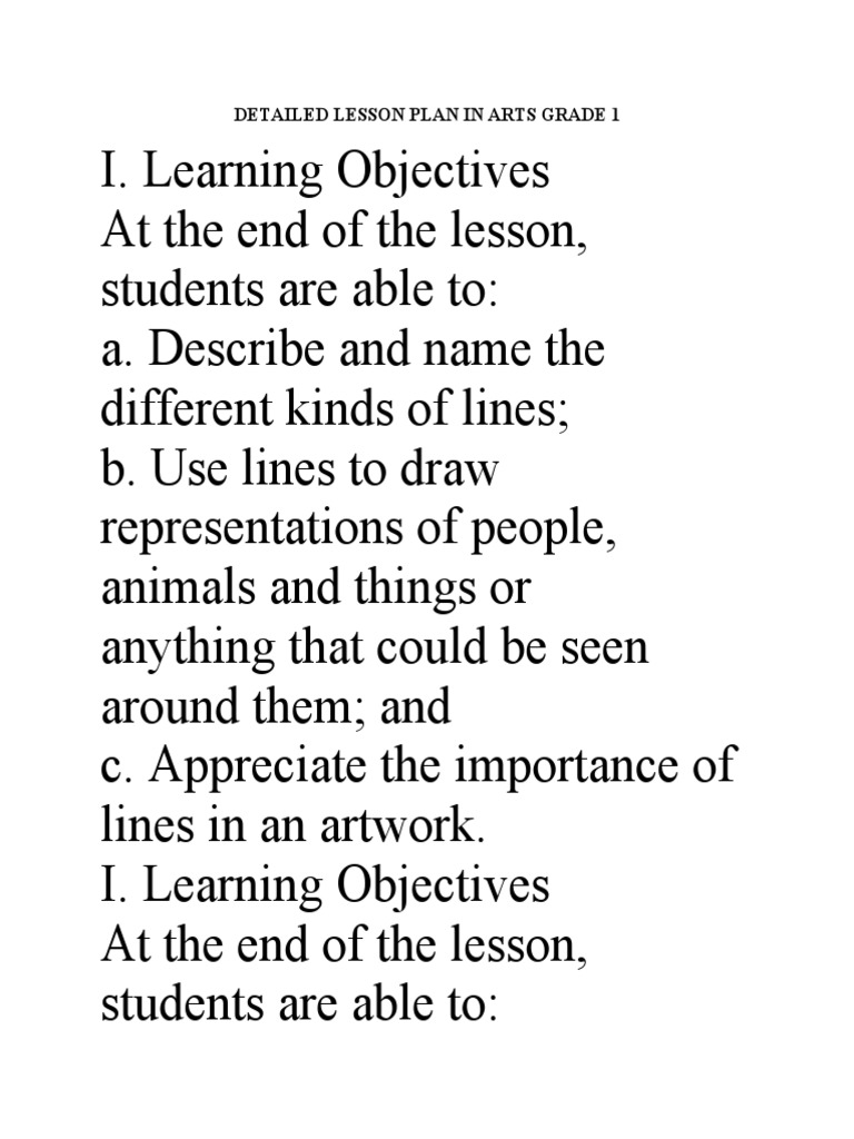 Detailed Lesson Plan in Arts Grade 1 Arts | Download Free PDF ...