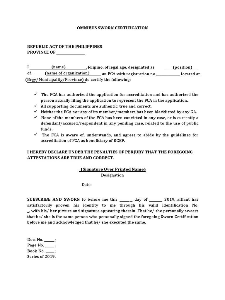 Omnibus Sworn Certification | PDF