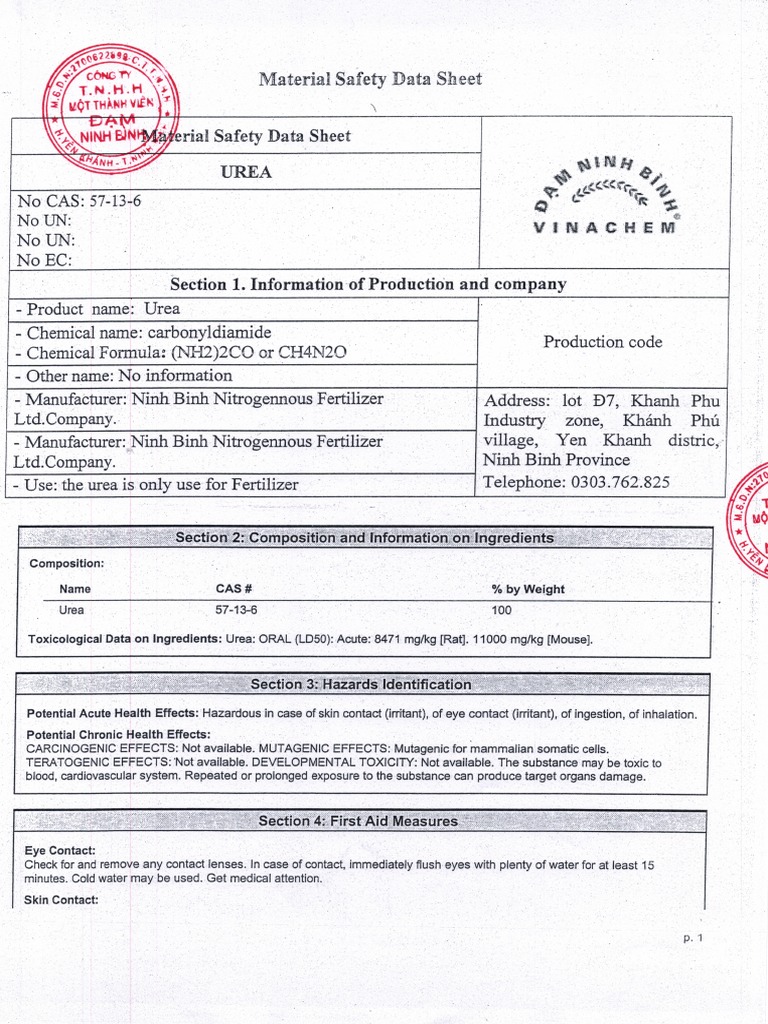 3.MSDS Urea Ninh Binh | PDF