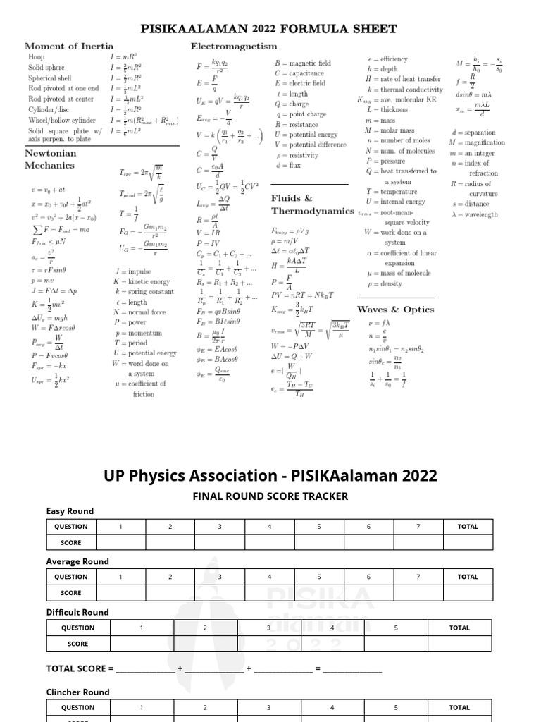 UPPA PISIKAalaman 2022 Formula and Score Sheet2 | PDF | Heat Transfer | Electromagnetism