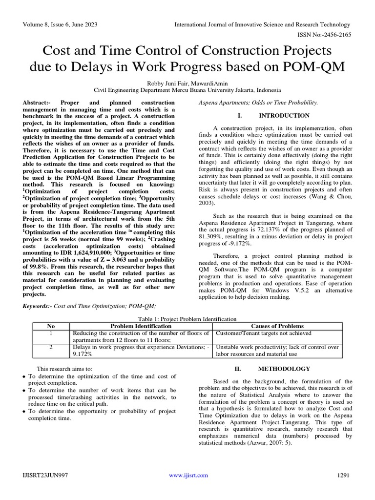 Cost and Time Control of Construction Projects Due To Delays in Work ... Cost and Time Control of Construction Projects Due To Delays in Work ...