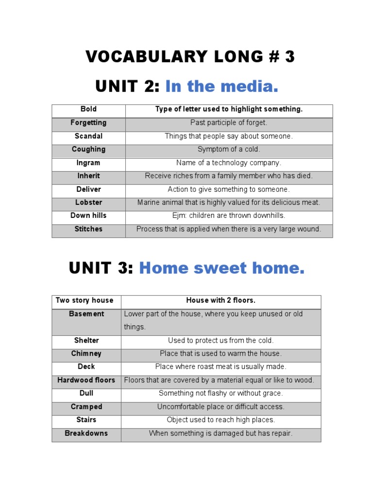 Vocabulary Tables # 3 | PDF