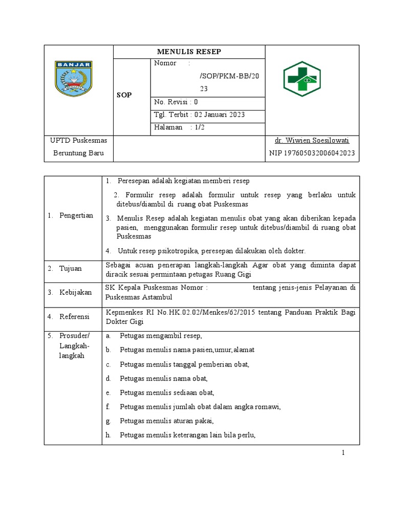 Prosedur Menulis Resep di Puskesmas | PDF
