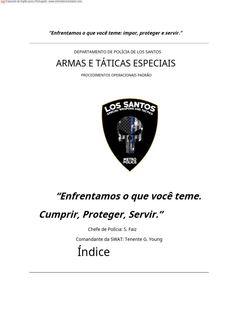 LSPD SWAT SOP - Docx.en - PT | PDF | Swat (Paquistão) | Franco atirador