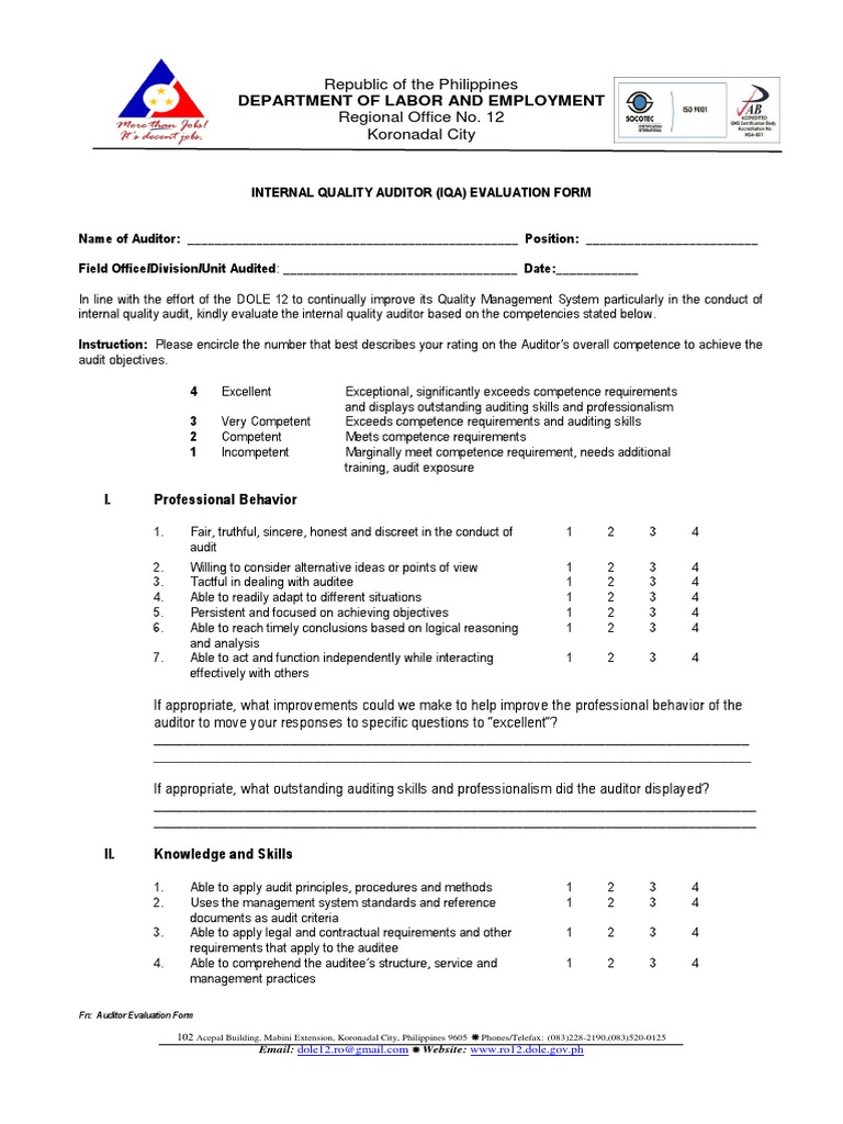 Auditor Evaluation Form 2018 | Download Free PDF | Audit | Cognitive Science