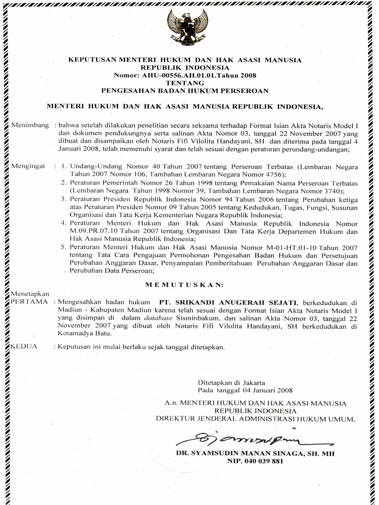 2 SK Kemenkumham - Akte Pendirian | PDF