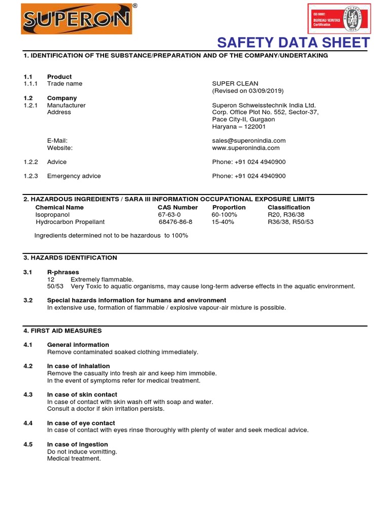 SDS Super Clean | PDF | Firefighting | Toxicity