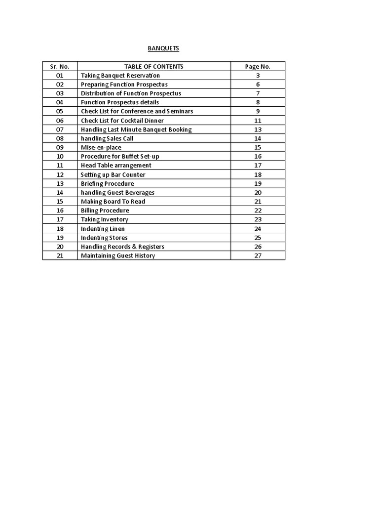 Banquets Sop | PDF | Tableware | Food And Drink