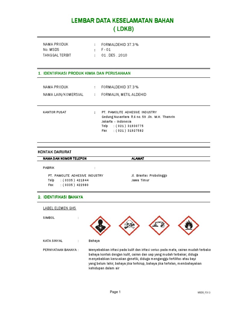 MSDS Formalin Ind | PDF