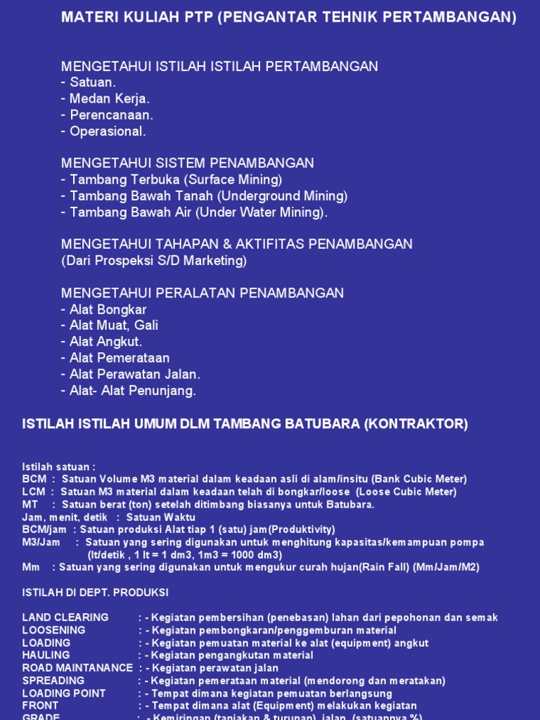Istilah Dasar PTP Pertambangan Batubara | PDF