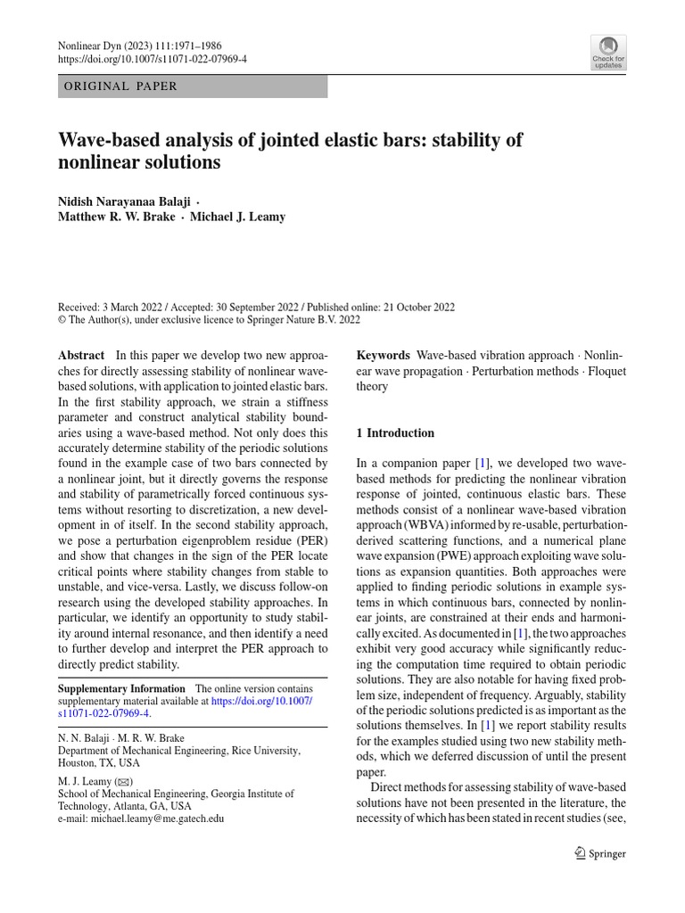 Balaji Et Al. - 2023 - Wave-Based Analysis of Jointed Elastic Bars ... Balaji Et Al. - 2023 - Wave-Based Analysis of Jointed Elastic Bars ...