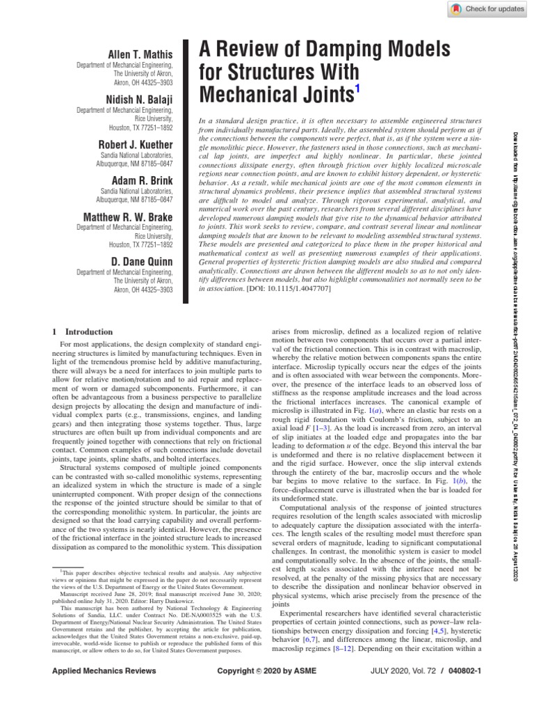 Mathis Et Al. - 2020 - A Review of Damping Models For Structures With Mec | Download Free PDF ...