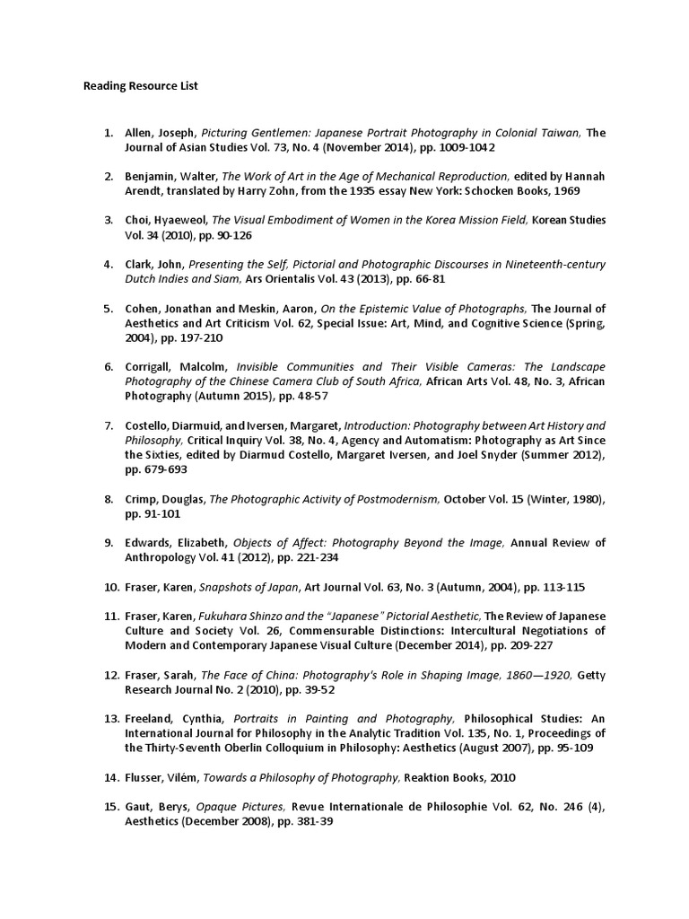 2) Reading Resource List | PDF | The Arts