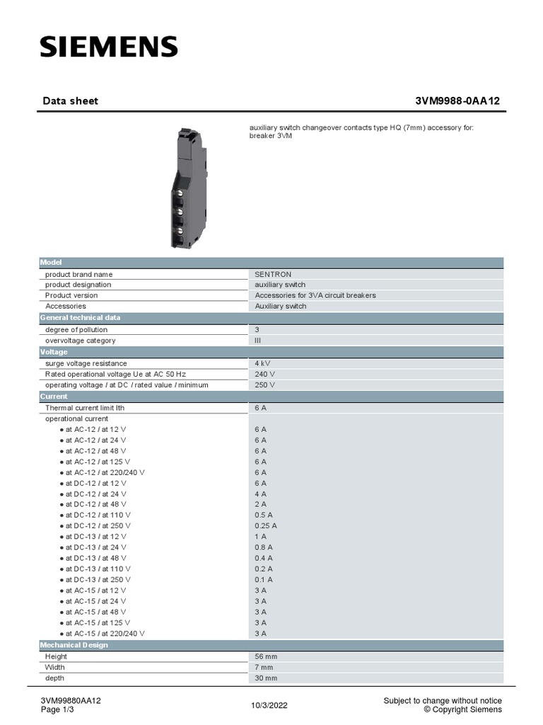3VM99880AA12 Datasheet en | Download Free PDF | Switch | Electric Power