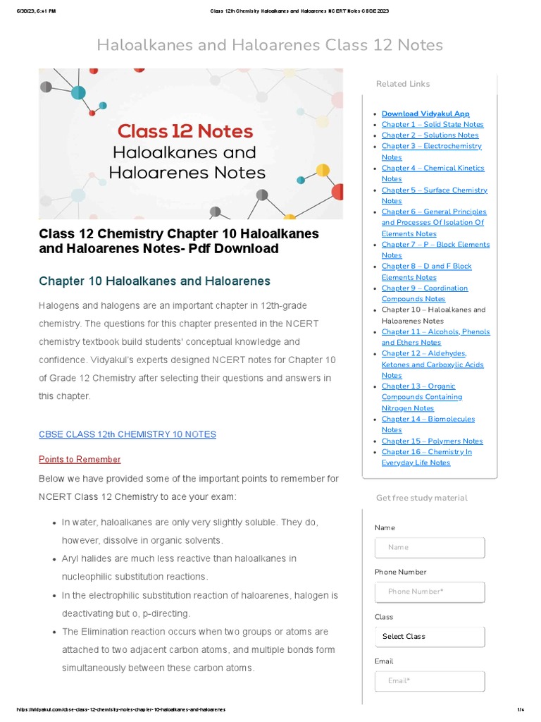 Class 12 Haloalkanes & Haloarenes Notes | PDF | Chemical Reactions ...