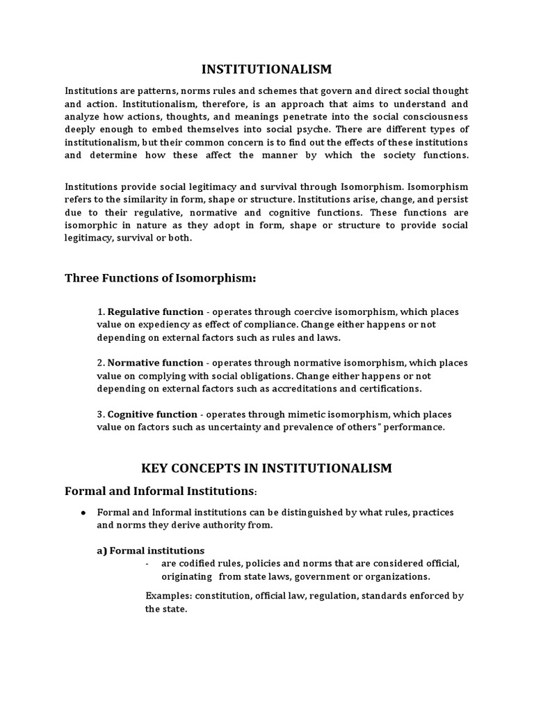 INSTITUTIONALISM | PDF | Institution | Institutional Economics