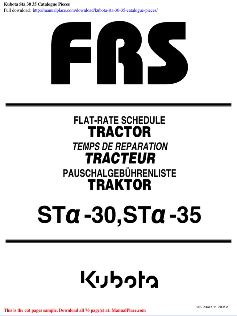 Kubota Sta 30 35 Catalogue Pieces | PDF