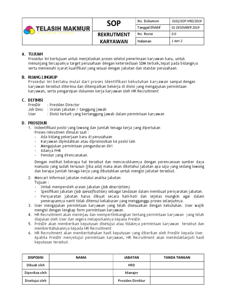 Sop Rekrutment Karyawan | PDF
