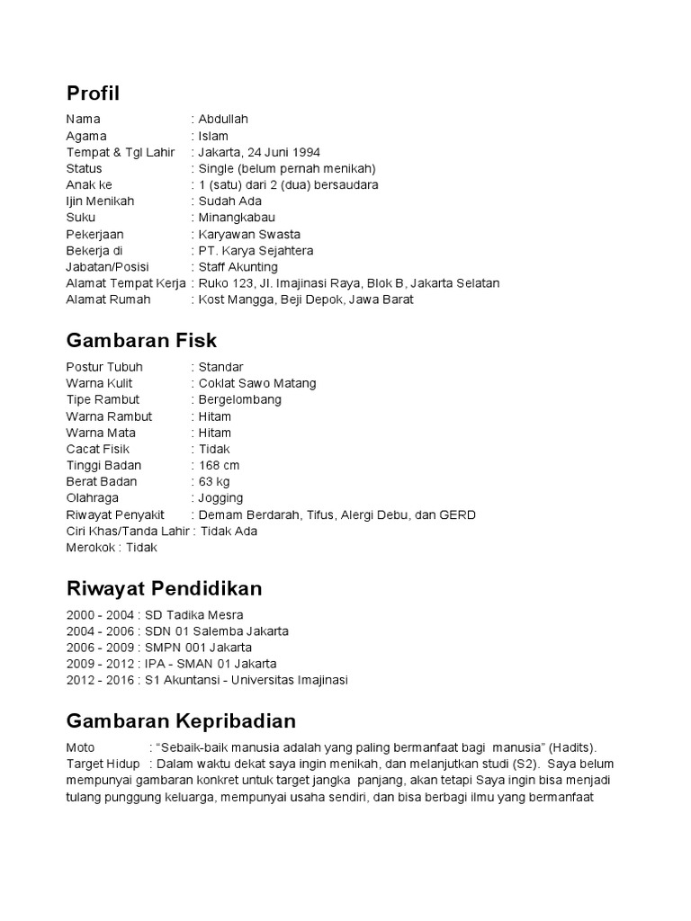 Contoh CV Ta'aruf - Pria | PDF