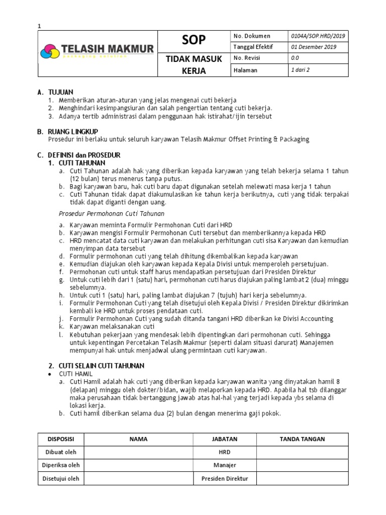 Sop Cuti Karyawan | PDF