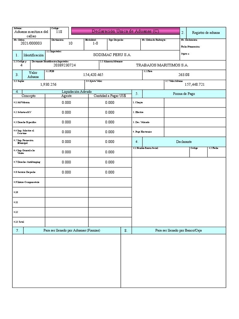 Aduana Formato C - DAM CASO SODIMAC | PDF | aduana | Pagos