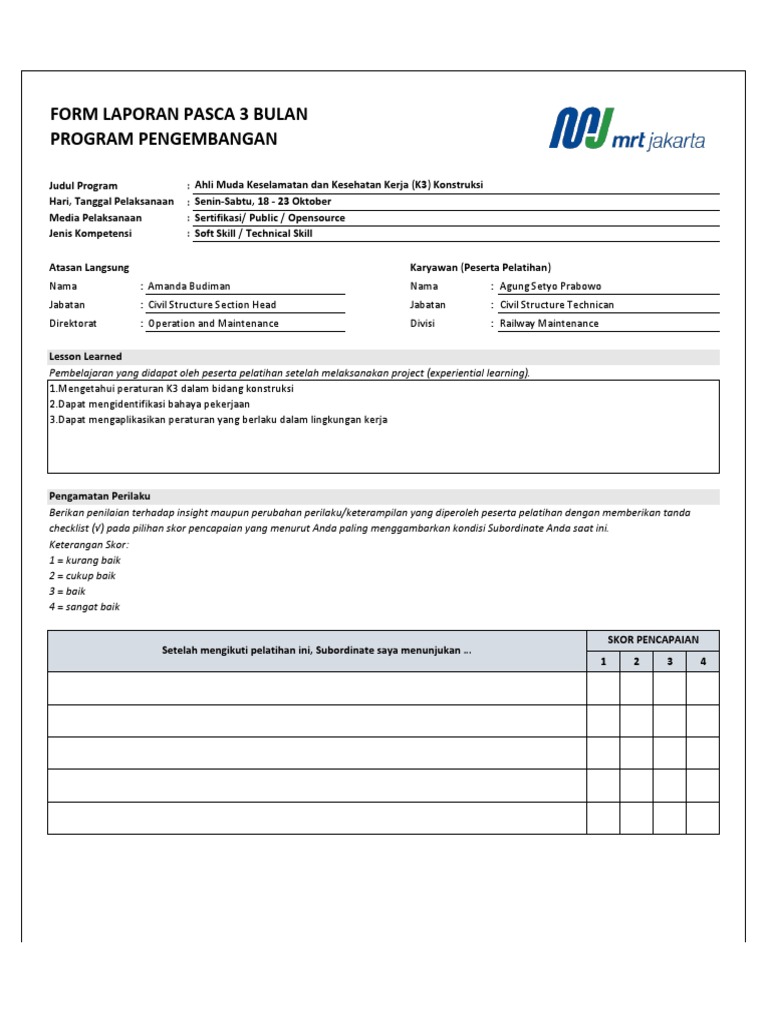 Form Laporan Perubahan Perilaku Pasca Pengembangan 2021 | PDF
