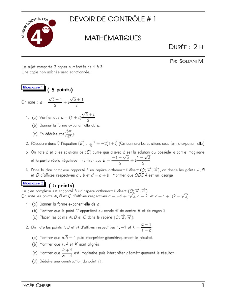 Dev Ctrl 1 Bac Cs2019 Pdf Mathématiques Analyse Mathématique