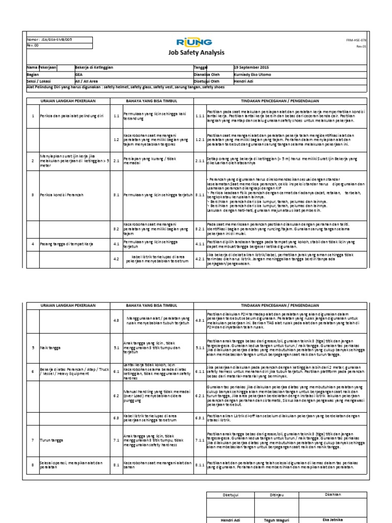 JSA - HGA - 005 Bekerja Di Ketinggian | PDF