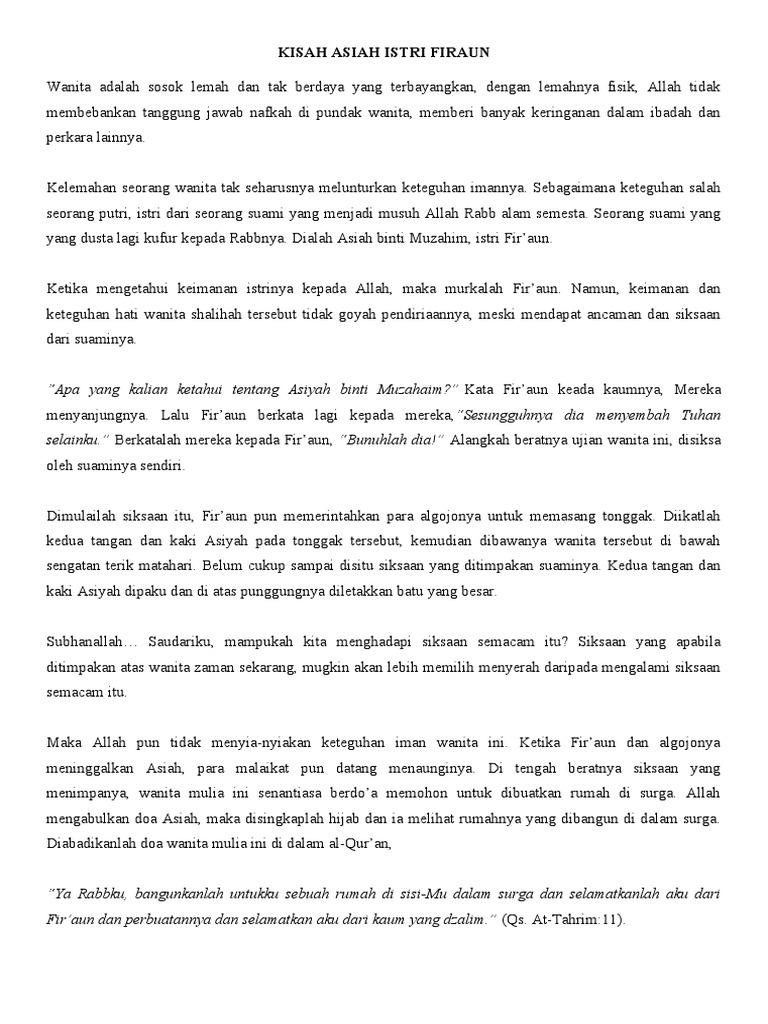 Kisah Asiah Istri Firaun | PDF