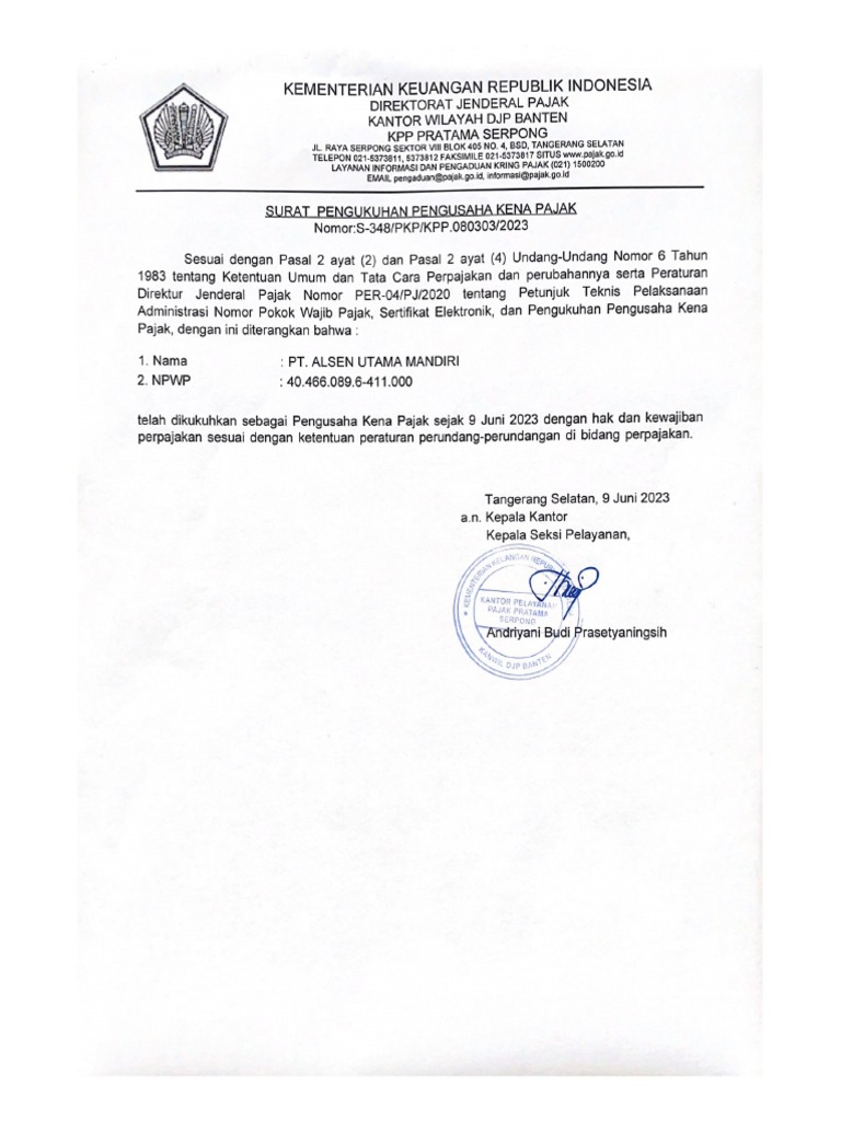 Surat PKP PT. Alsen | PDF