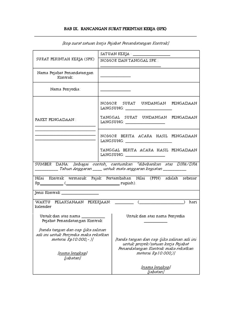 Contoh SPK Jasa dan Ketentuannya | PDF