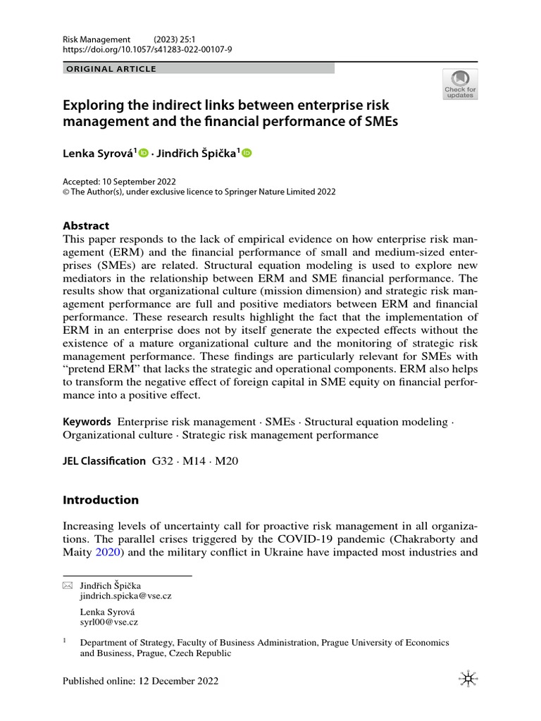 Enterprise Risk Management | Download Free PDF | Structural Equation Modeling | Risk Management