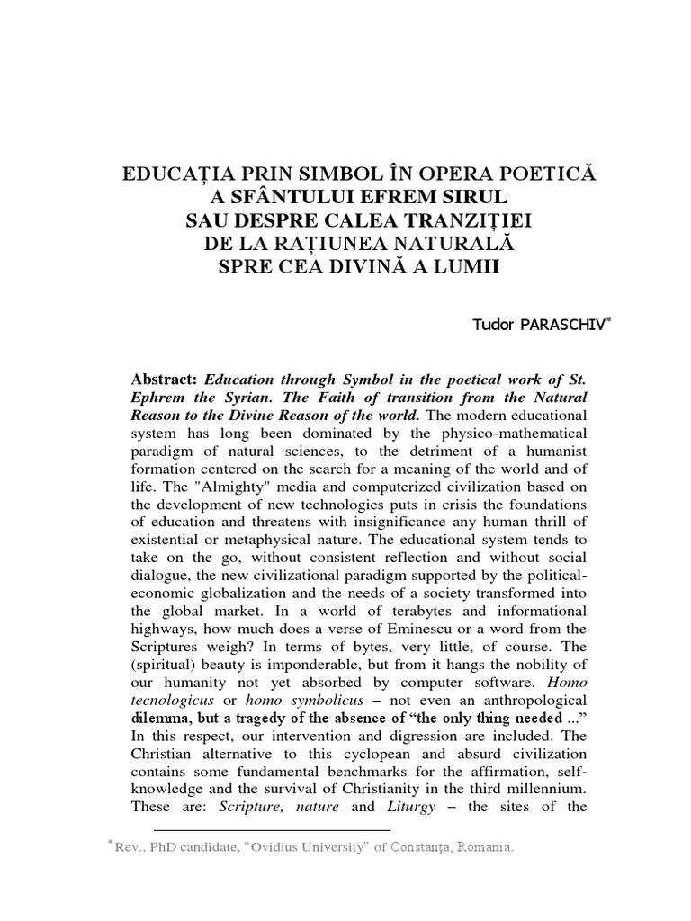 Educația Prin Simbol La Sf Efrem Sirul ISSTA 2020 | PDF