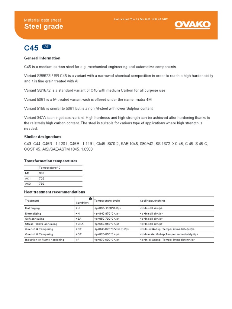 Steel Grade: Material Data Sheet | PDF | Steel | Materials