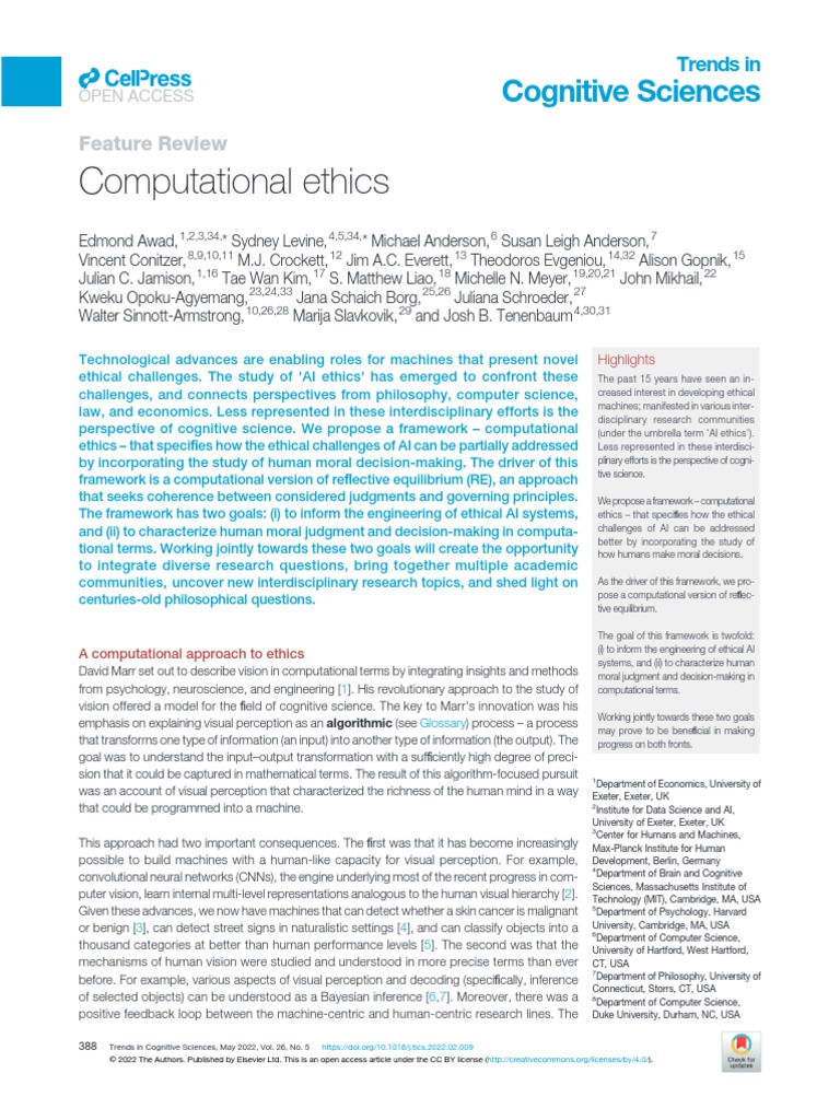 Computational Ethics - 1-S2.0-S1364661322000456-Main | PDF | Artificial ...