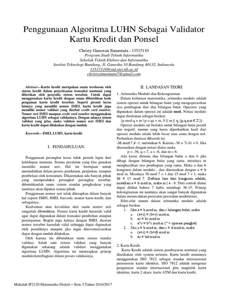 Validasi Kartu Kredit dengan Algoritma LUHN | PDF | Komputer