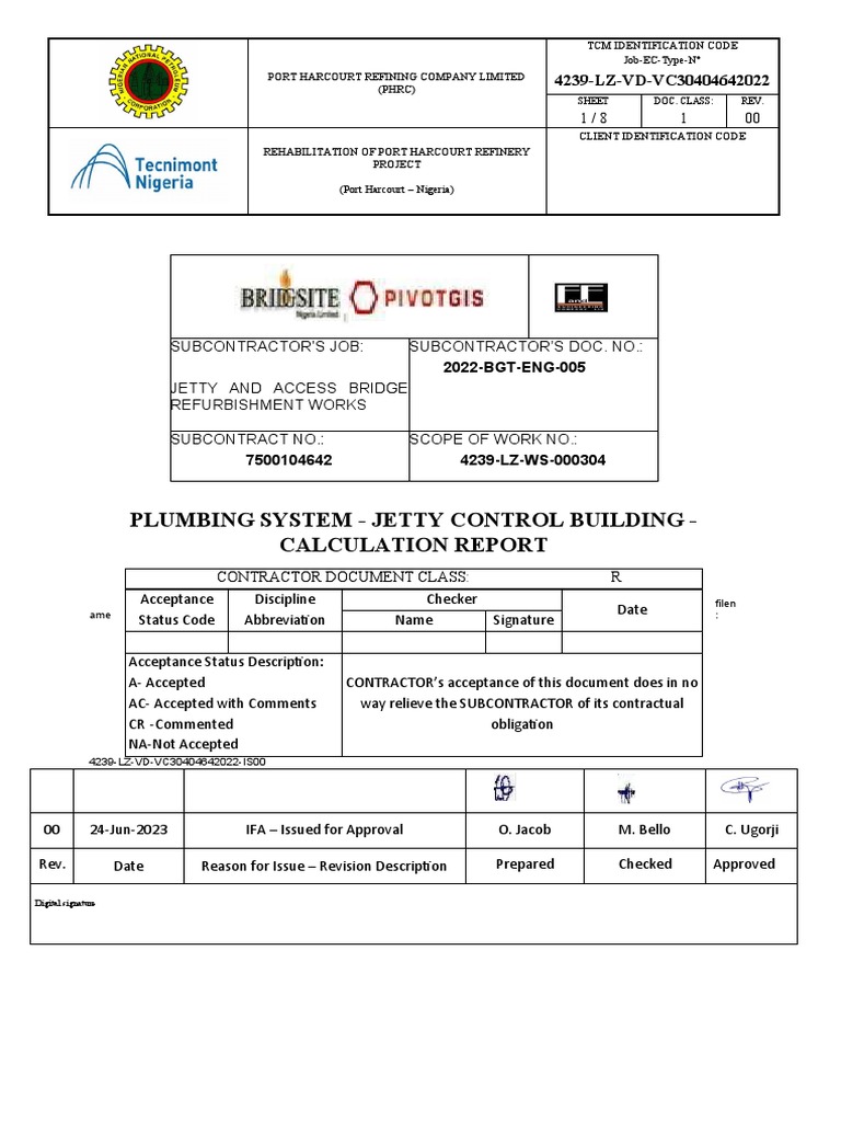 Plumbing System - Jetty Control Building - Calculation Report | PDF ...