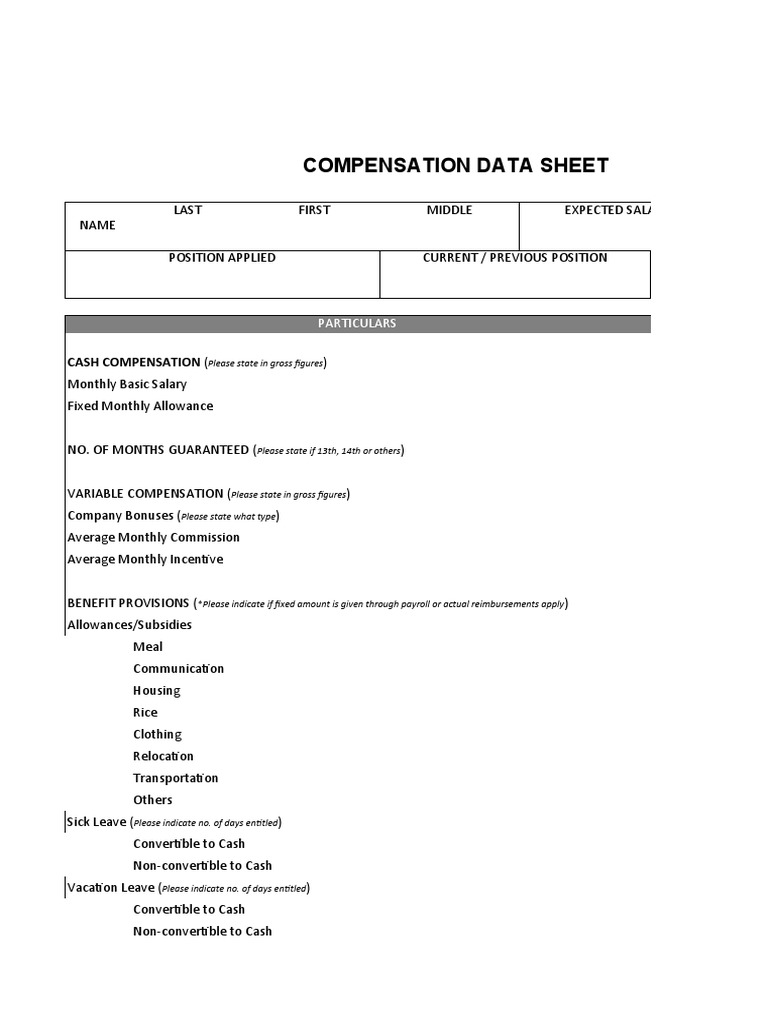 Compensation Data Overview Sheet | PDF