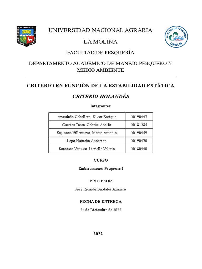 Estabilidad Estática en Pesqueros | PDF | Flotabilidad | Buques