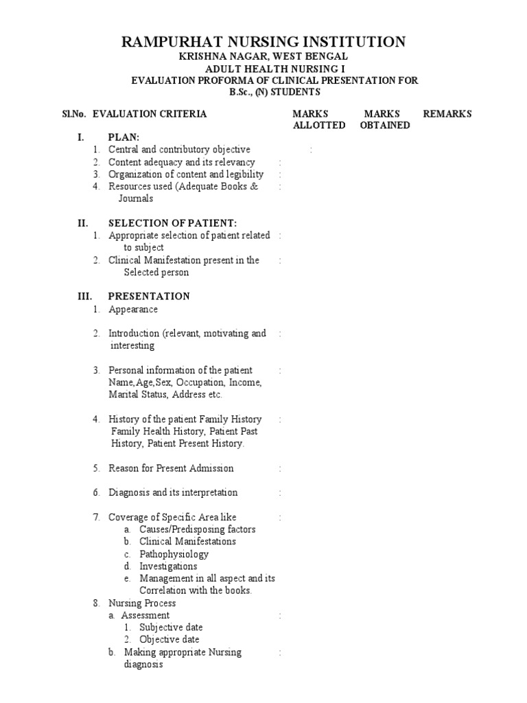 Evaluation of Clinical Presentation | PDF | Evaluation | Nursing