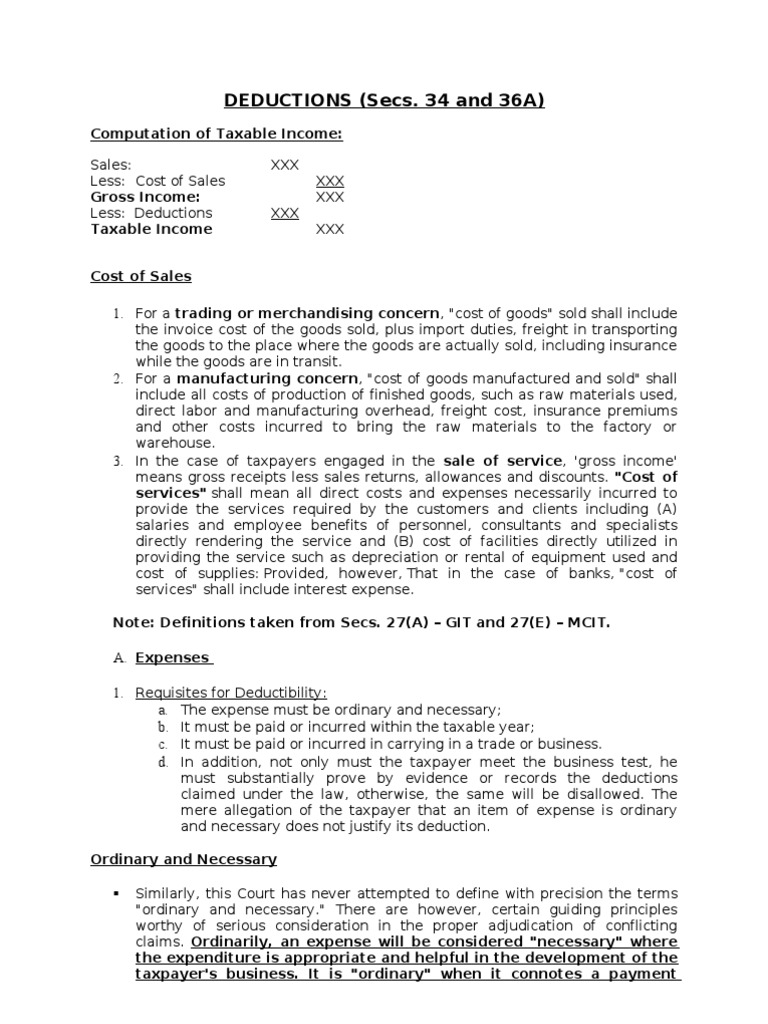 Deductions Notes | Tax Deduction | Expense