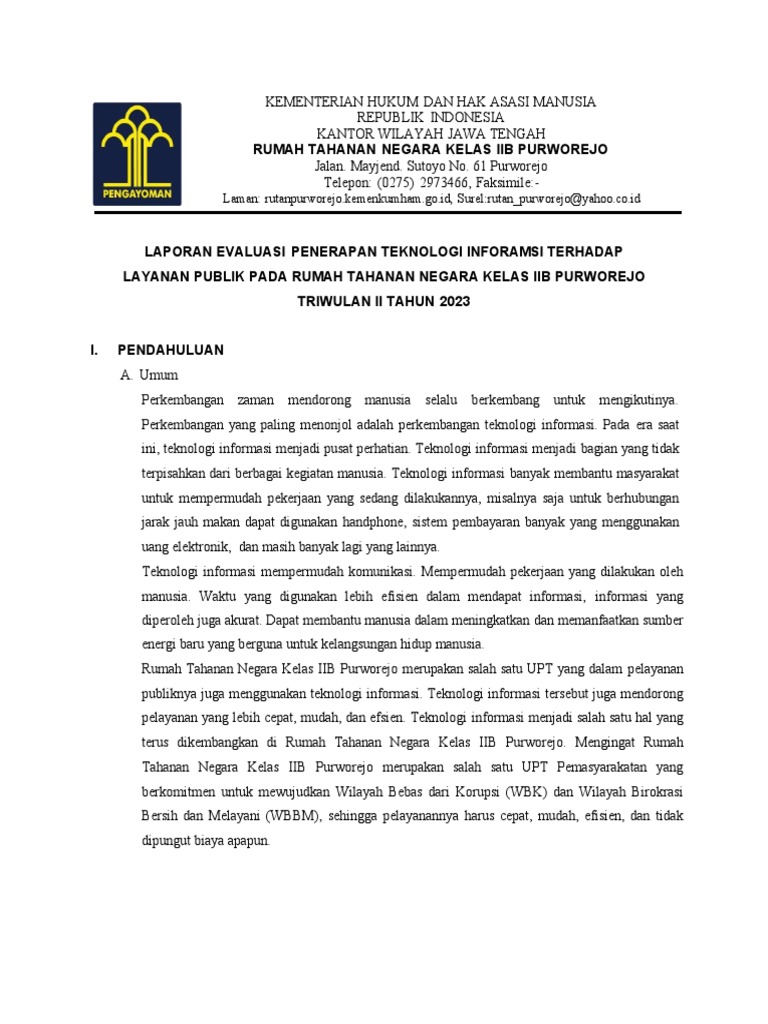 Laporan Evaluasi Penerapan Teknologi Informasi Terhadap Layanan Publik (B06) | PDF